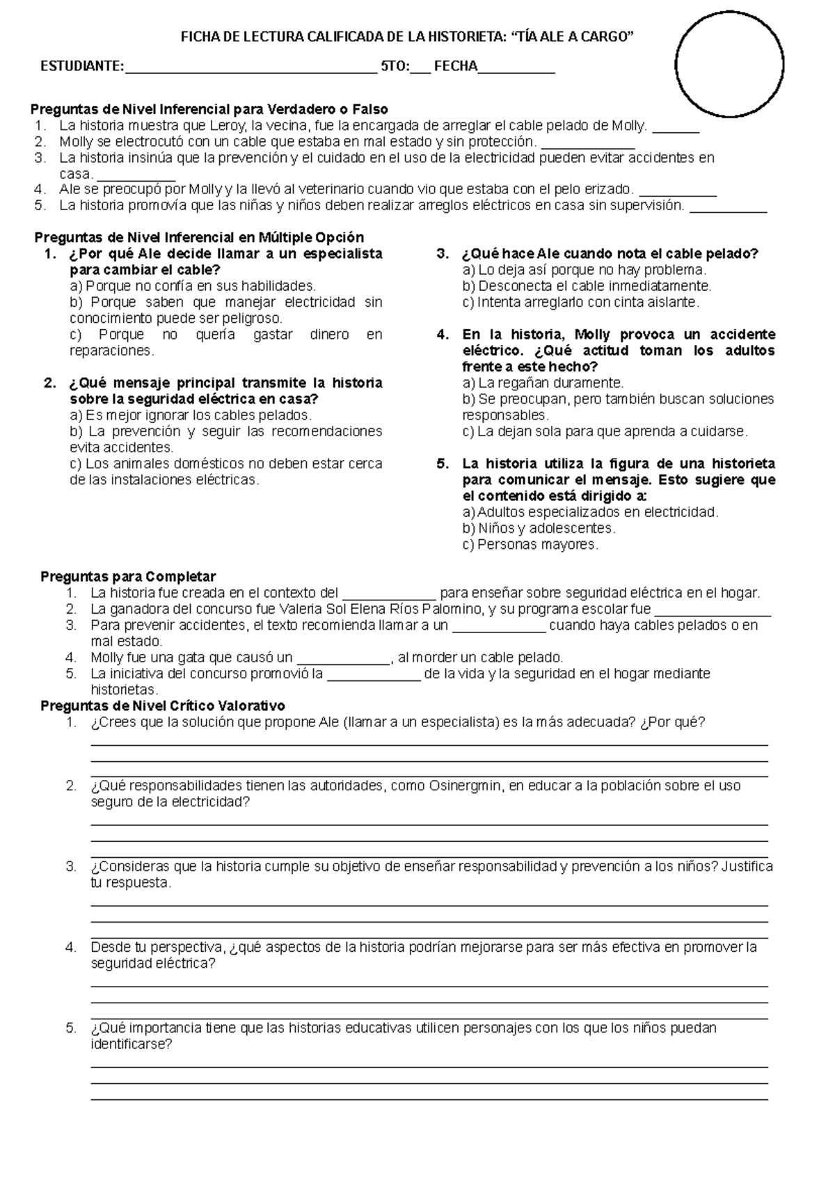 Ficha de Lectura Calificada: Seguridad Eléctrica en la Historieta ALE ...