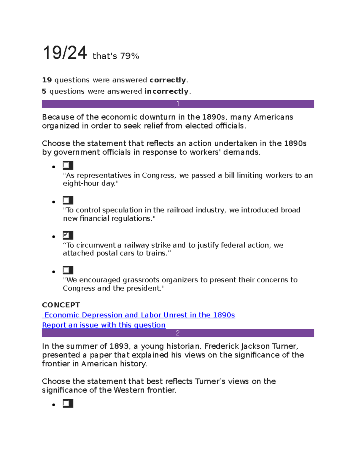 US History II unit 1 milestone 1 - 19/24 that's 79% RETAKE 19 questions ...
