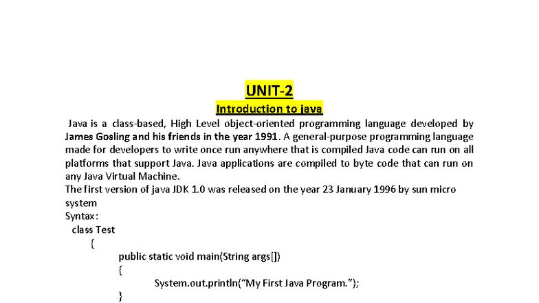 Unit 2 Java Notes: Understanding Java Fundamentals and Features - Studocu