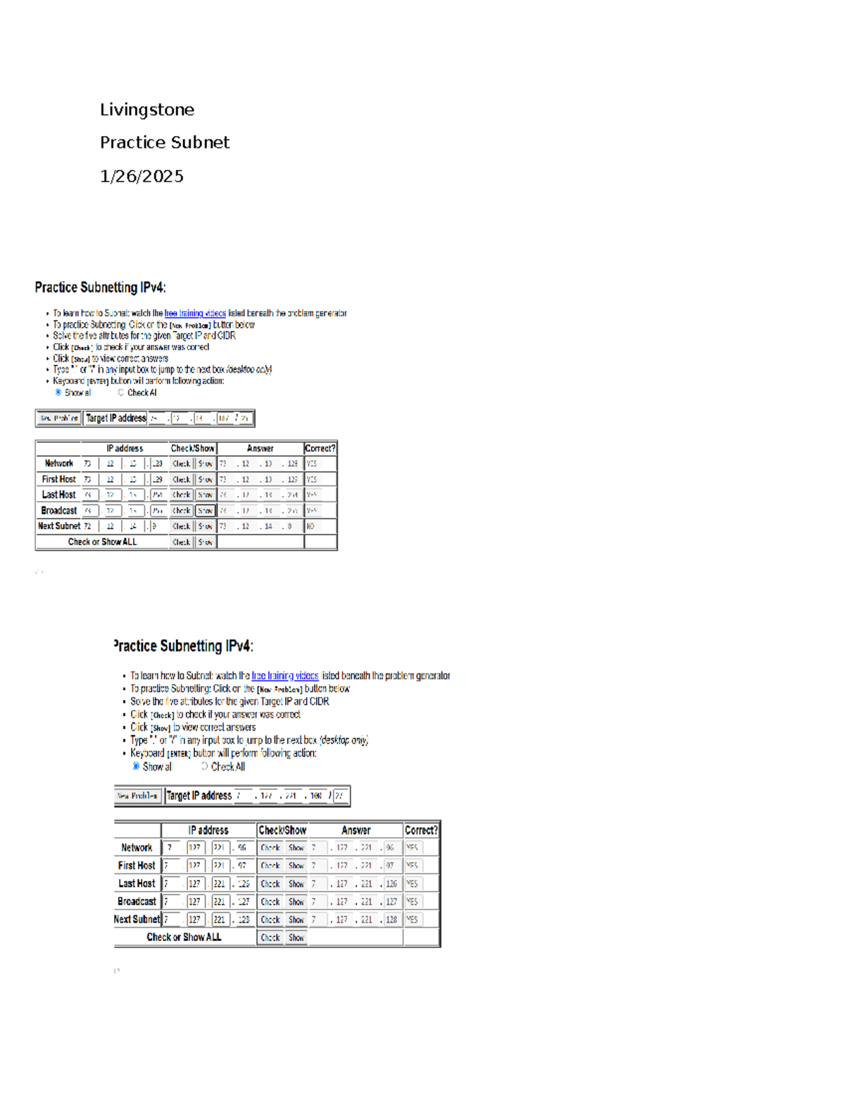 Practice subnet - Summary Computer Networking - Livingstone Practice Subnet Practice Subnetting ...