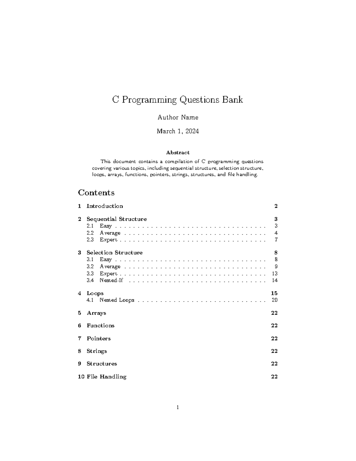C Programming Questions Bank: Comprehensive Problem Set for CS101 - Studocu