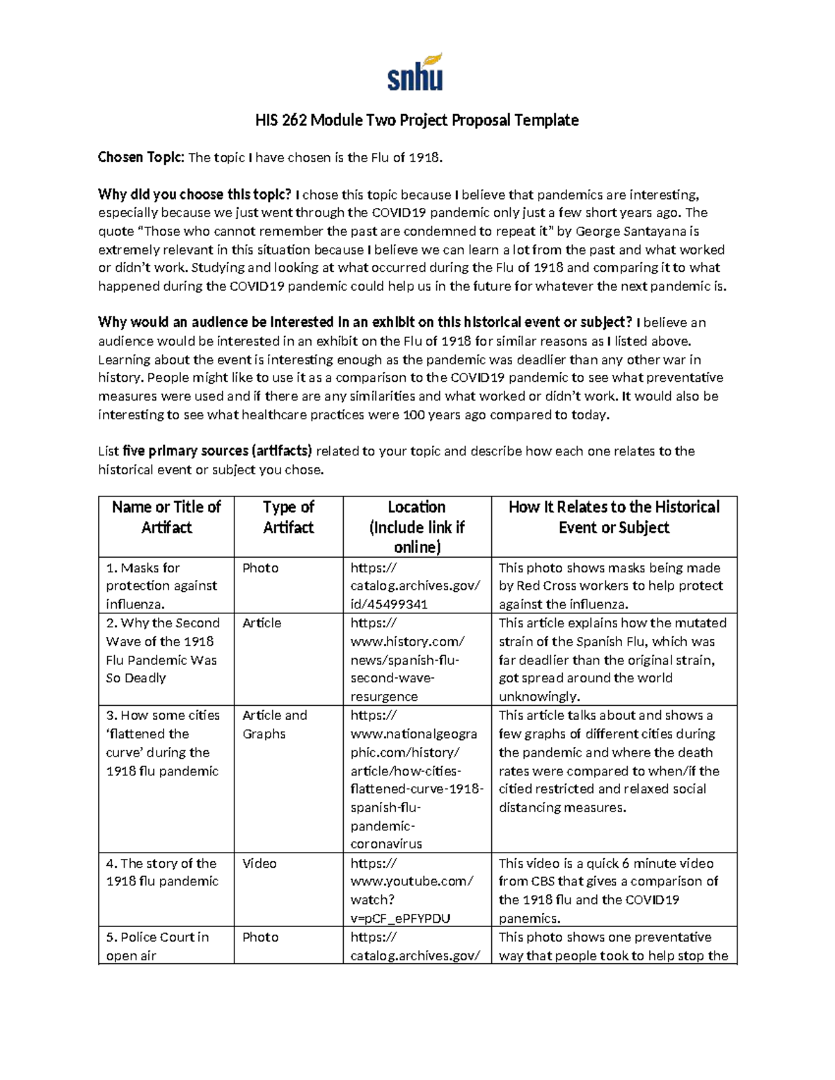 HIS 262 Module Two Project Proposal: The 1918 Flu Pandemic Analysis ...