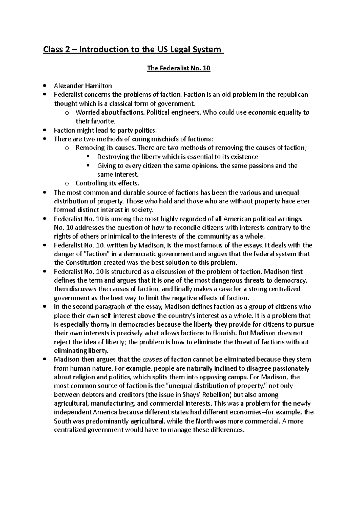 All classes lecture notes - Class 2 – Introduction to the US Legal ...