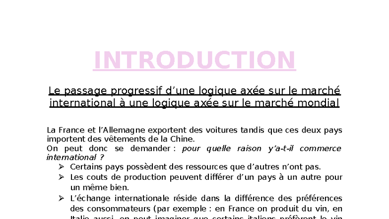 CM - Cours sur le Commerce International et ses Théories - Studocu