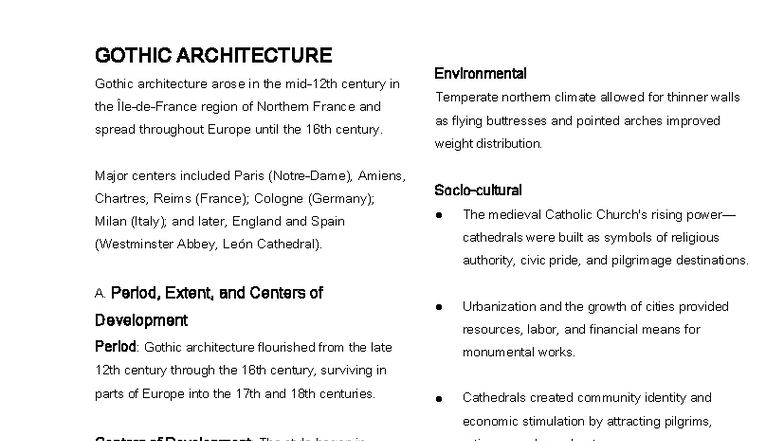 GOTHIC ARCHITECTURE: Key Features & Historical Development - Studocu