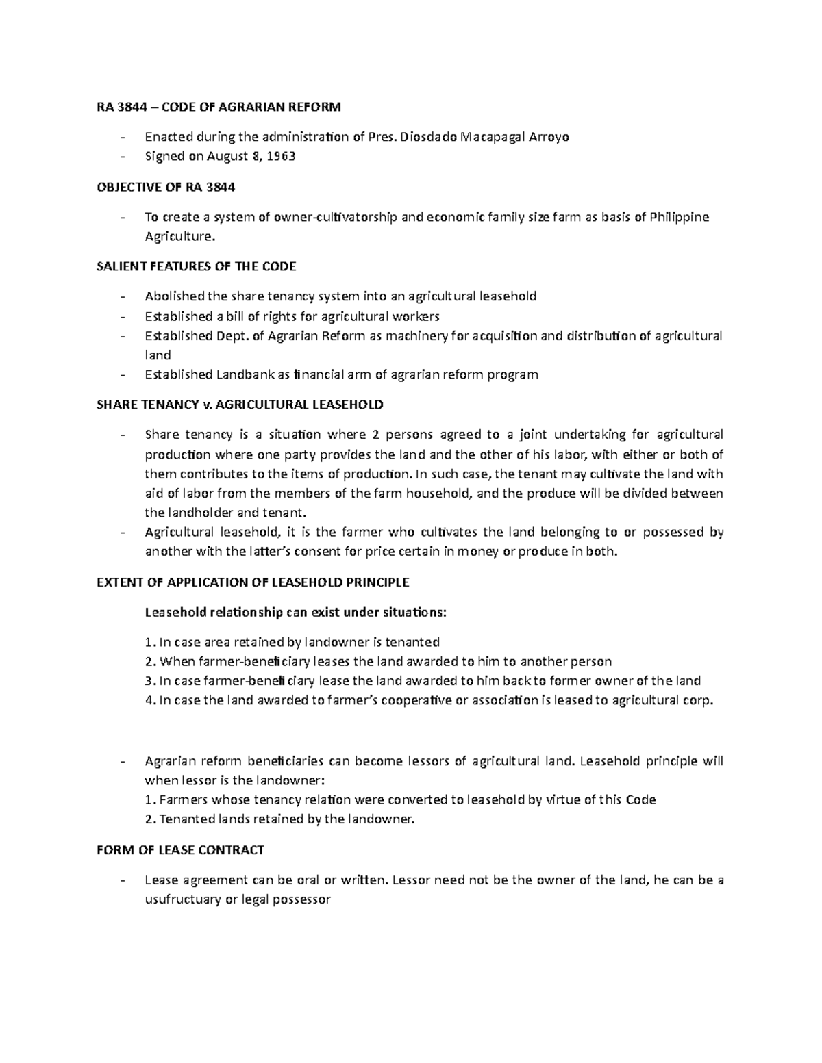 RA 3844 - 3844, pd 27, 6657 - RA 3844 – CODE OF AGRARIAN REFORM Enacted ...
