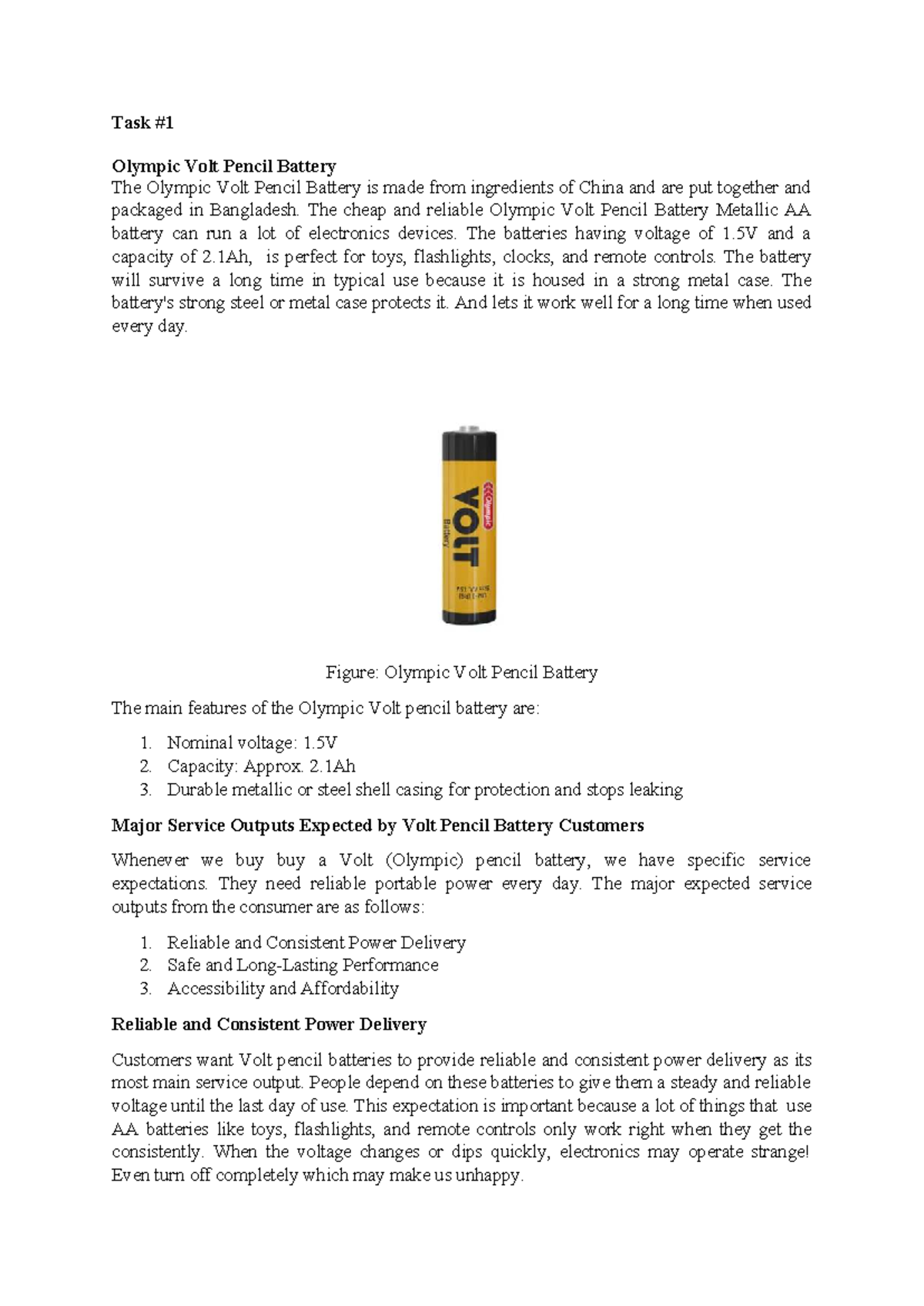 Olympic Volt Pencil Battery Overview and Distribution Strategy - Studocu