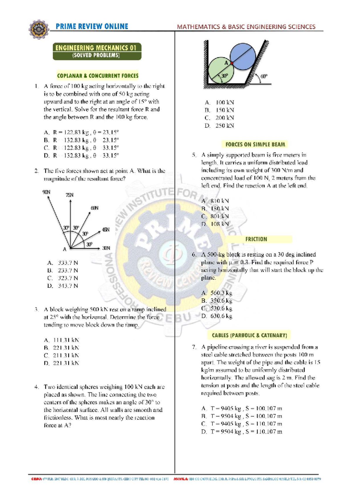 Mechanics 01 (Statics of Rigid Bodies) - Prime Review Problems - Studocu