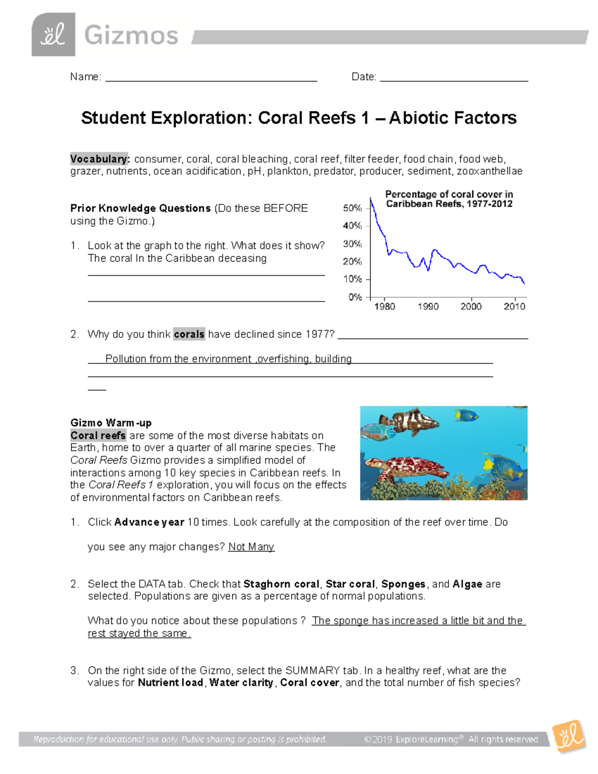 Coral Reef 1SE copy - Name: Date: Student Exploration: Coral Reefs 1 ...