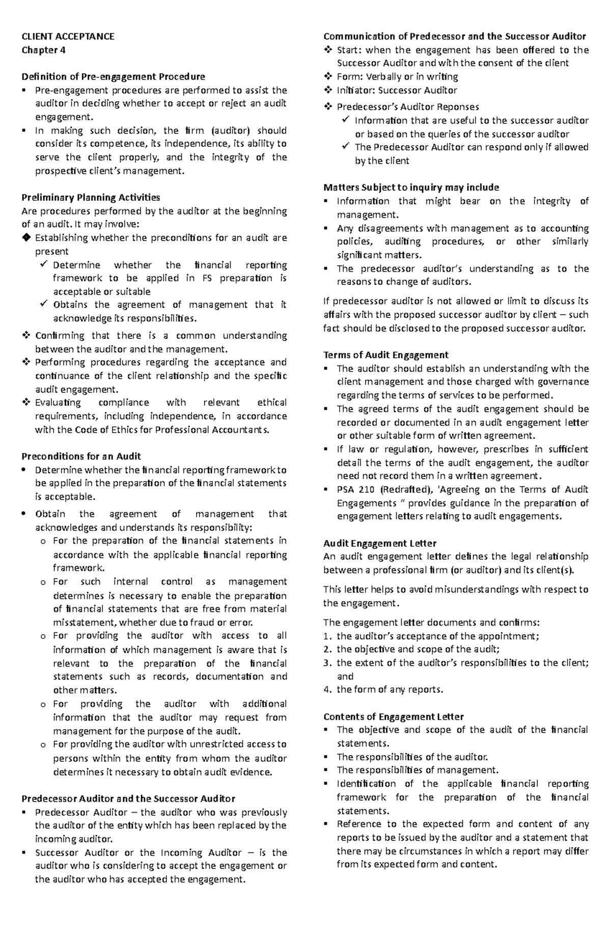 Chapter 4: Client Acceptance Procedures in Audit Engagements - Studocu