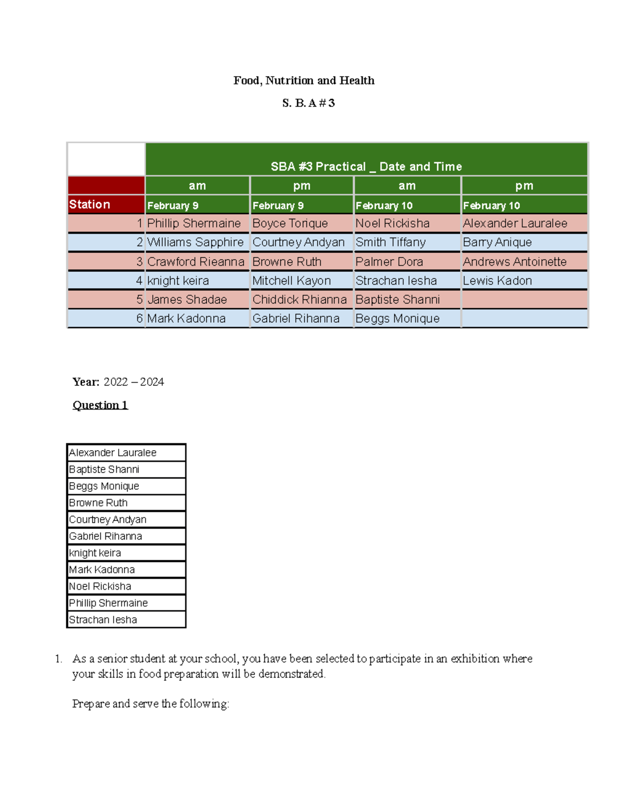 SBA #3 - Food Preparation Skills Exhibition Guidelines - Studocu