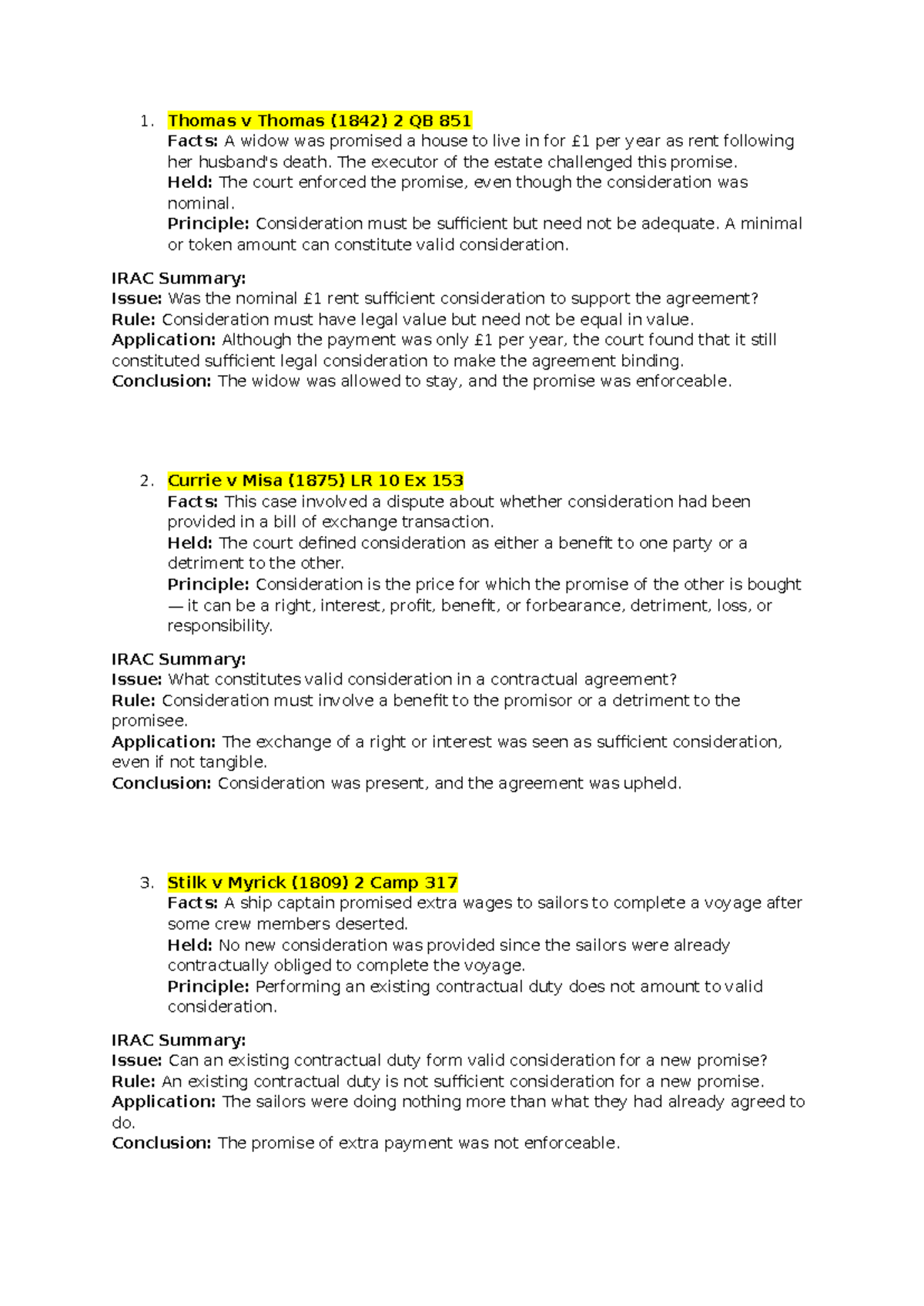 Capacity Law Case Summaries - Notes (LAW 101) - Studocu