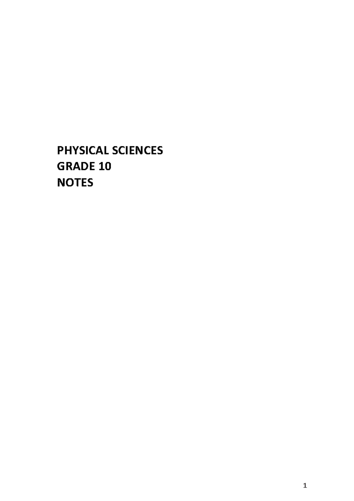 Grade 10 Physical Sciences: Comprehensive Study Notes - Studocu