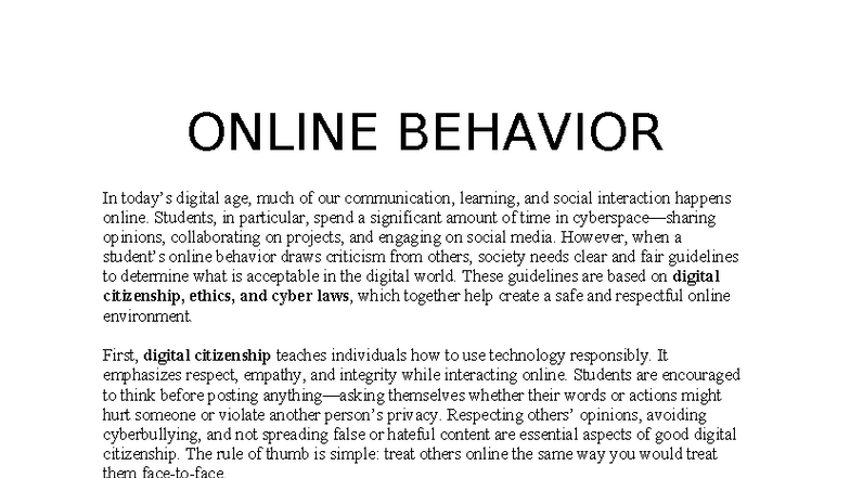 Online Behavior - Practicals: Guidelines for Digital Citizenship - Studocu