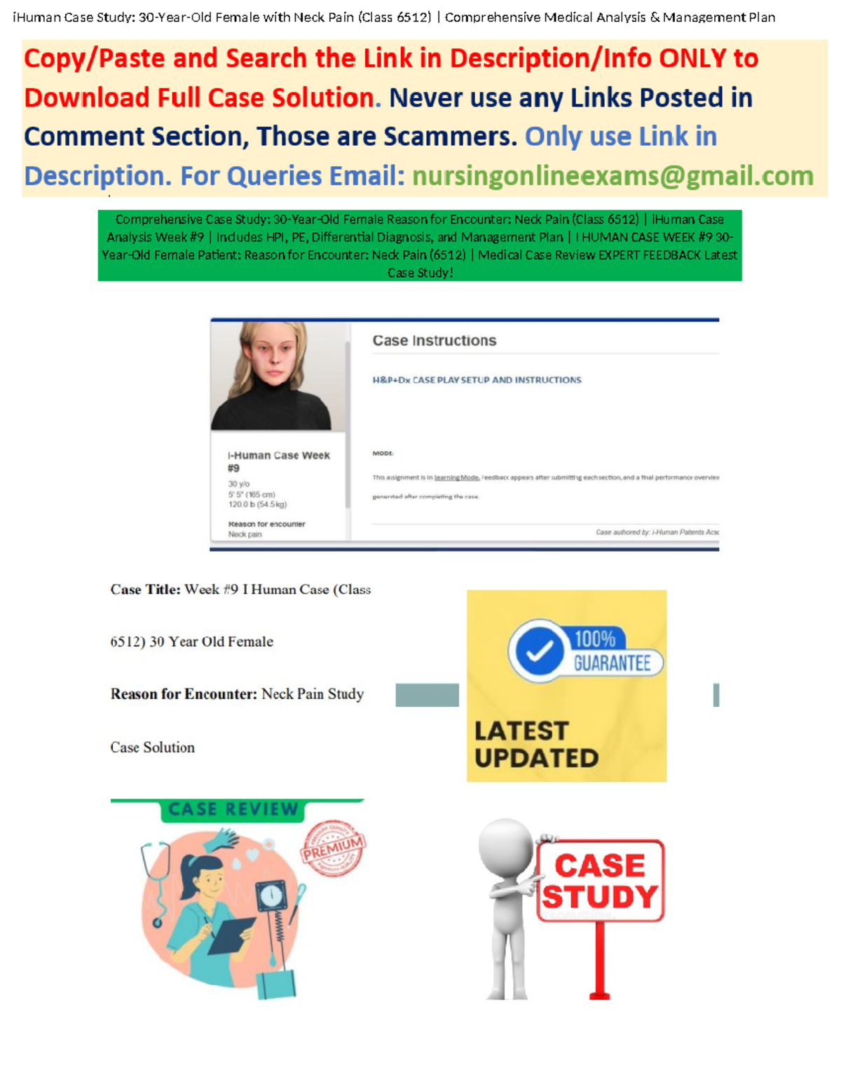I Human Case Study 30-Year-Old Female with Neck Pain (Class 6512) Comprehensive Medical Analysis ...