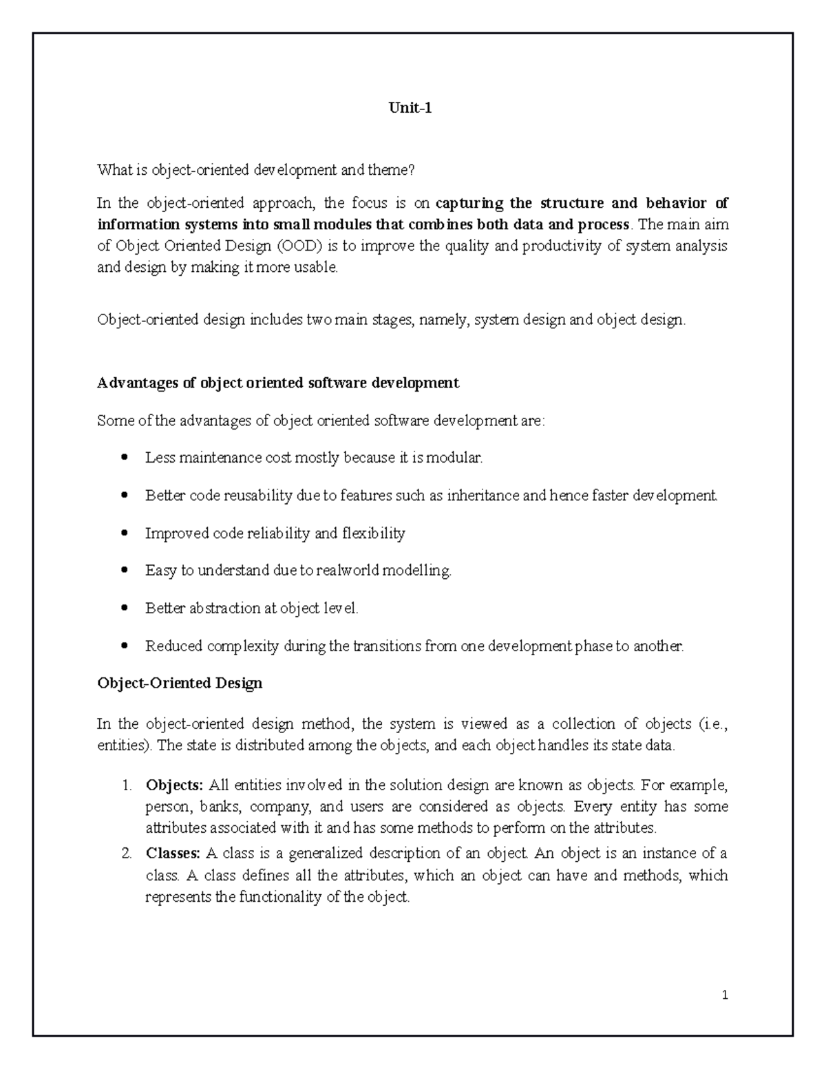 OOSE Object-Oriented Development Notes: Concepts and Methodologies ...