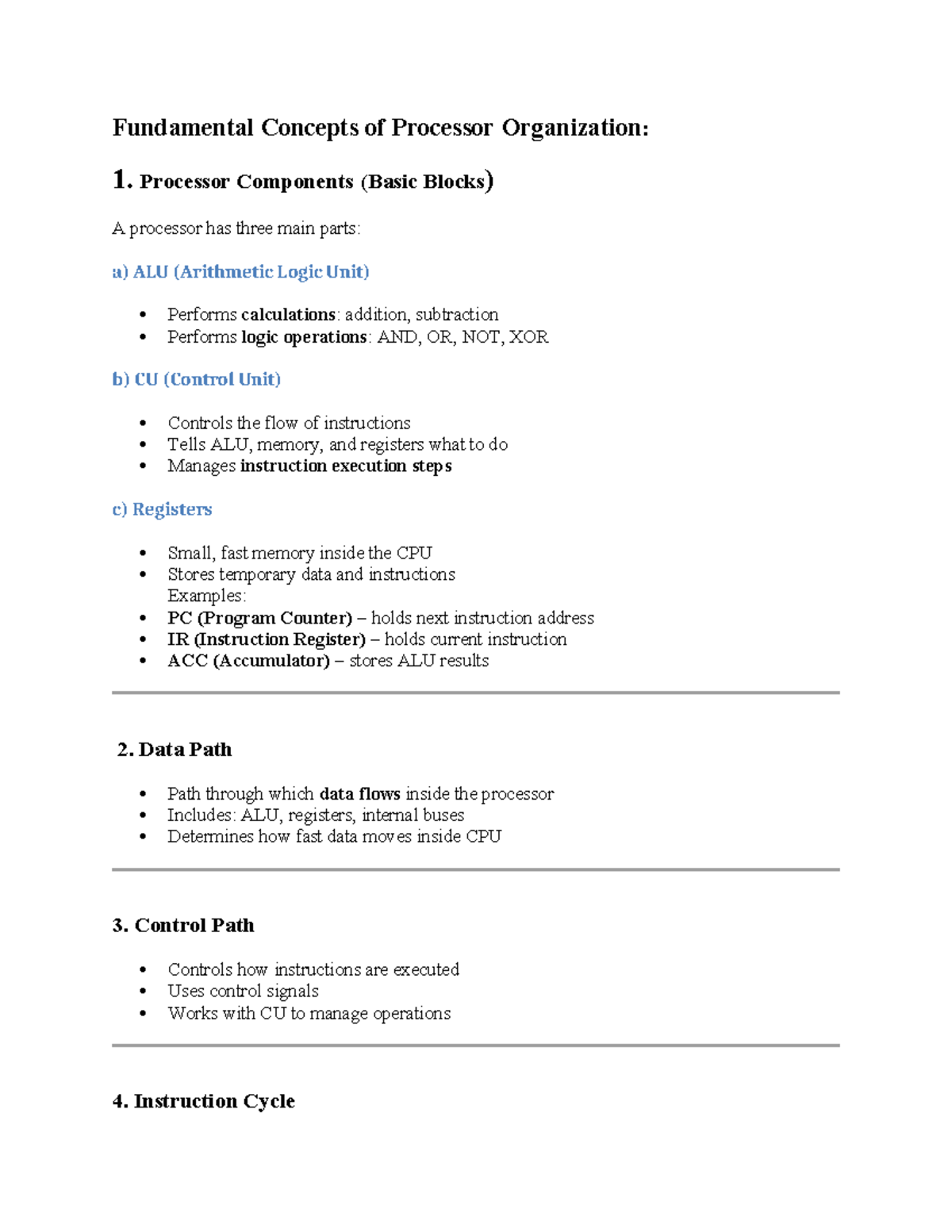 Fundamental Concepts of Processor Organization: Unit 3 Overview - Studocu