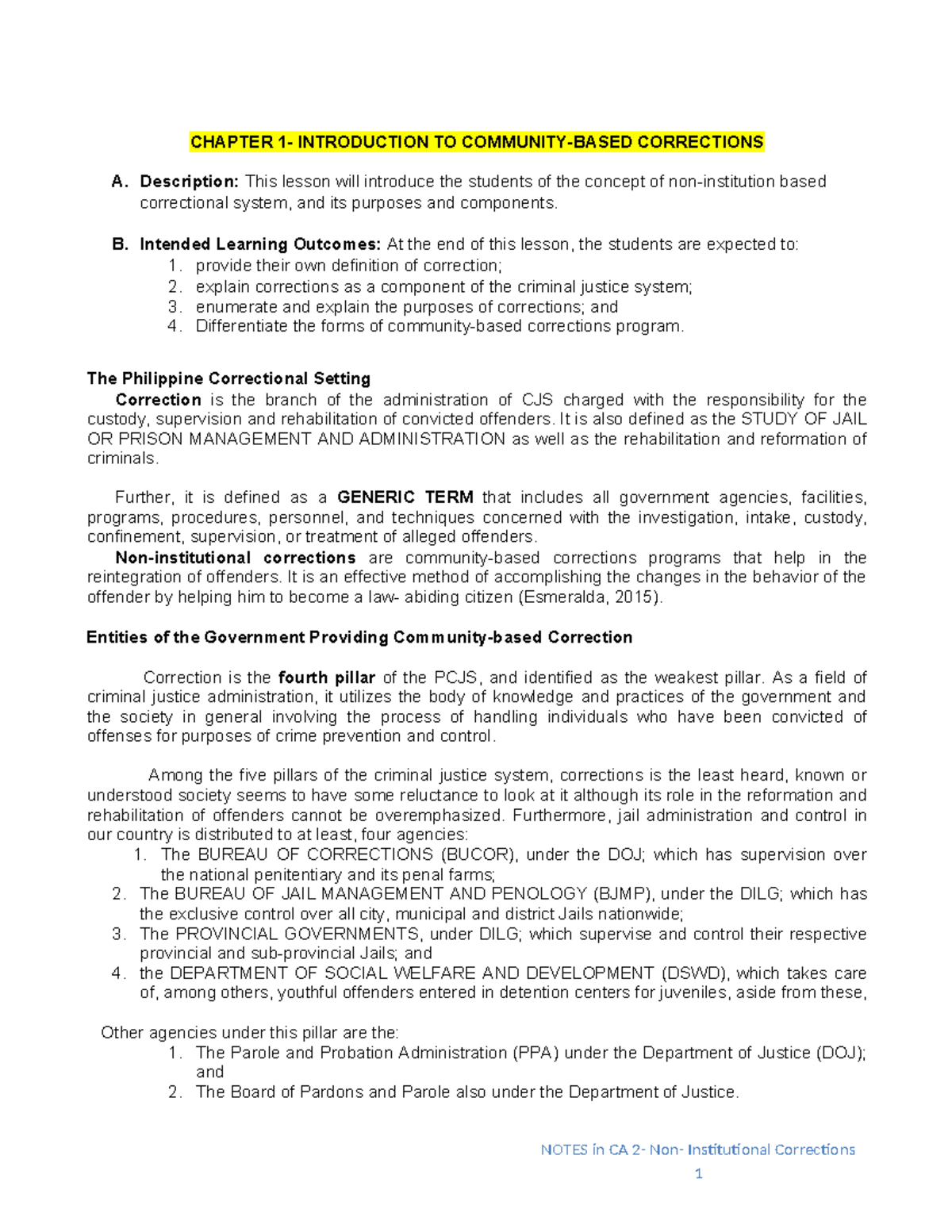 CA 2 - Lesson on Community-Based Corrections: Introduction & Concepts ...