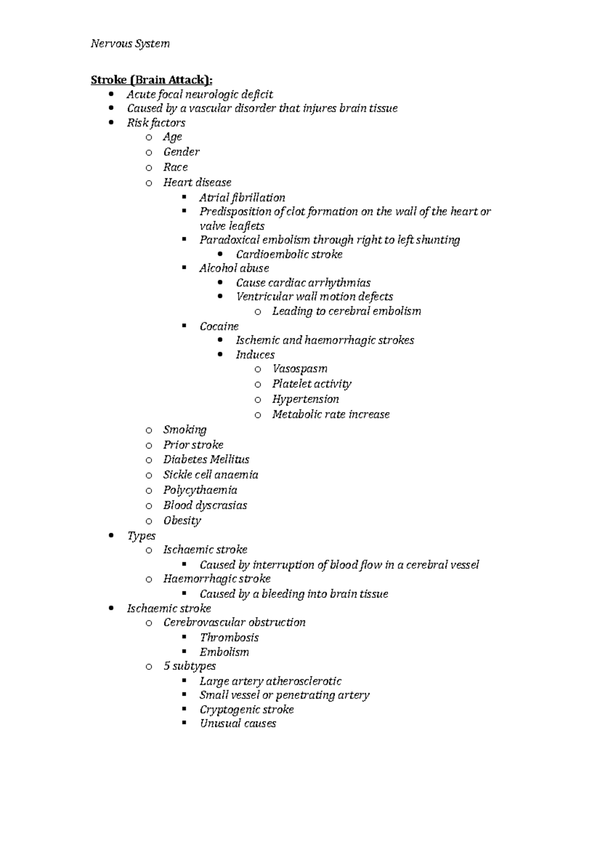 Stroke Lecture Notes: Understanding Causes, Types, and Effects - Studocu