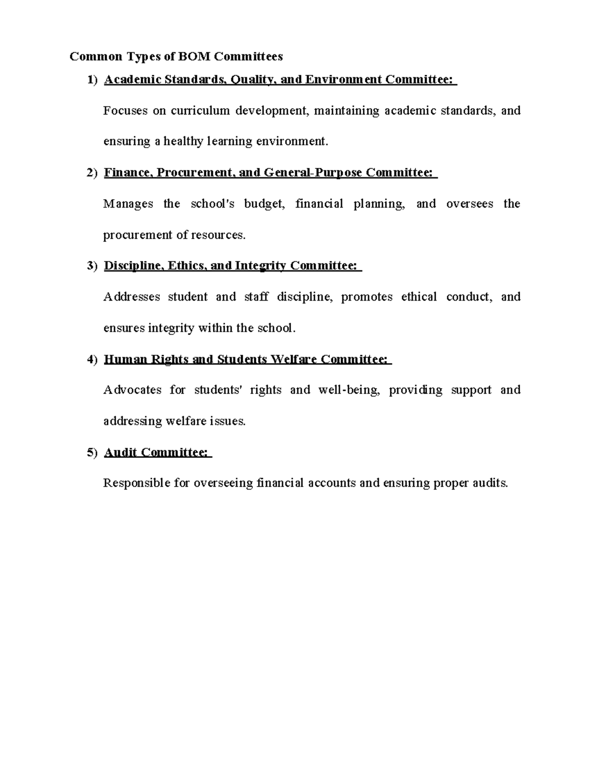 Common Types of BOM Committees - 2) Finance, Procurement, and General ...