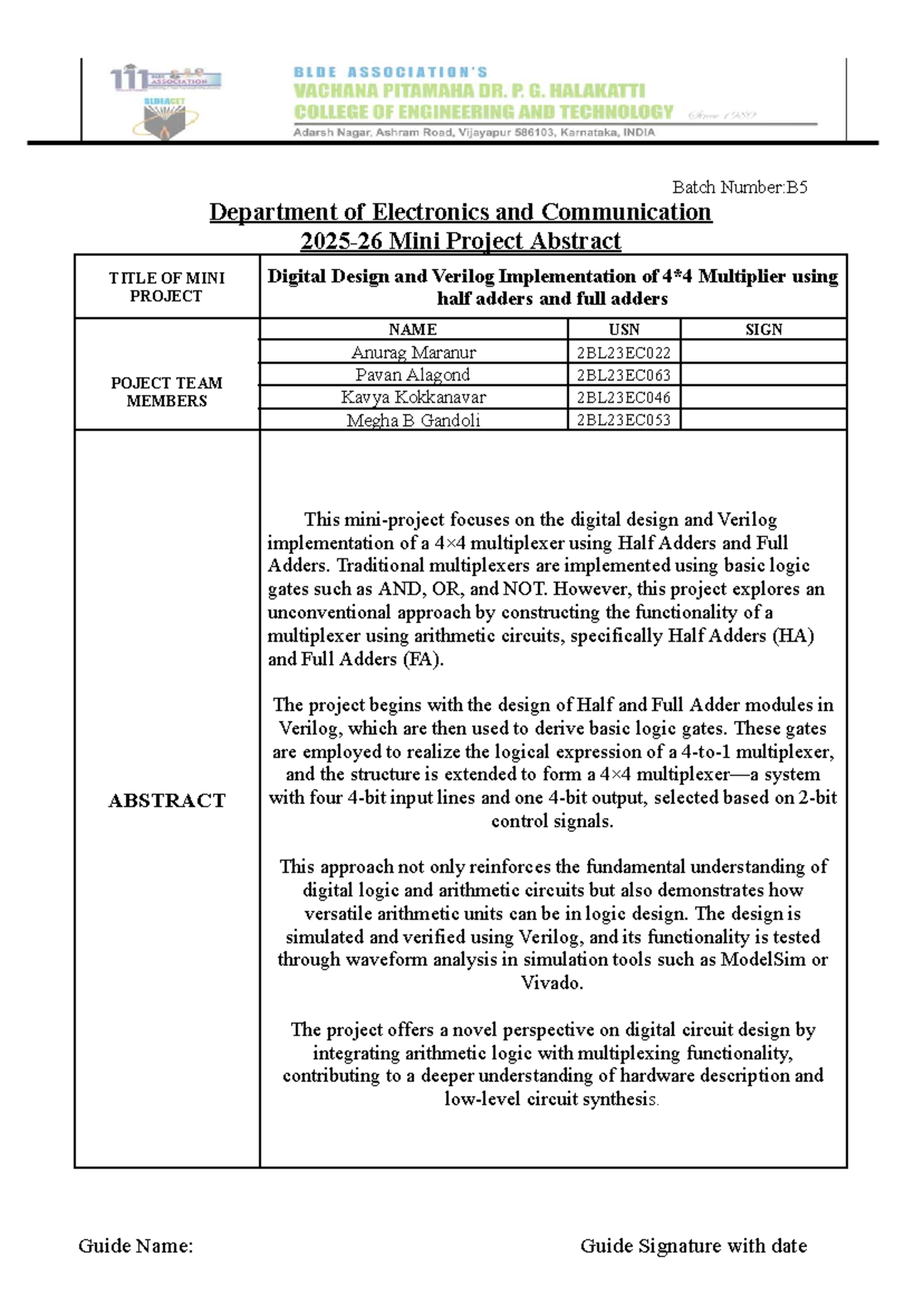 Digital Design & Verilog Implementation of Multiplier - Mini Project ...