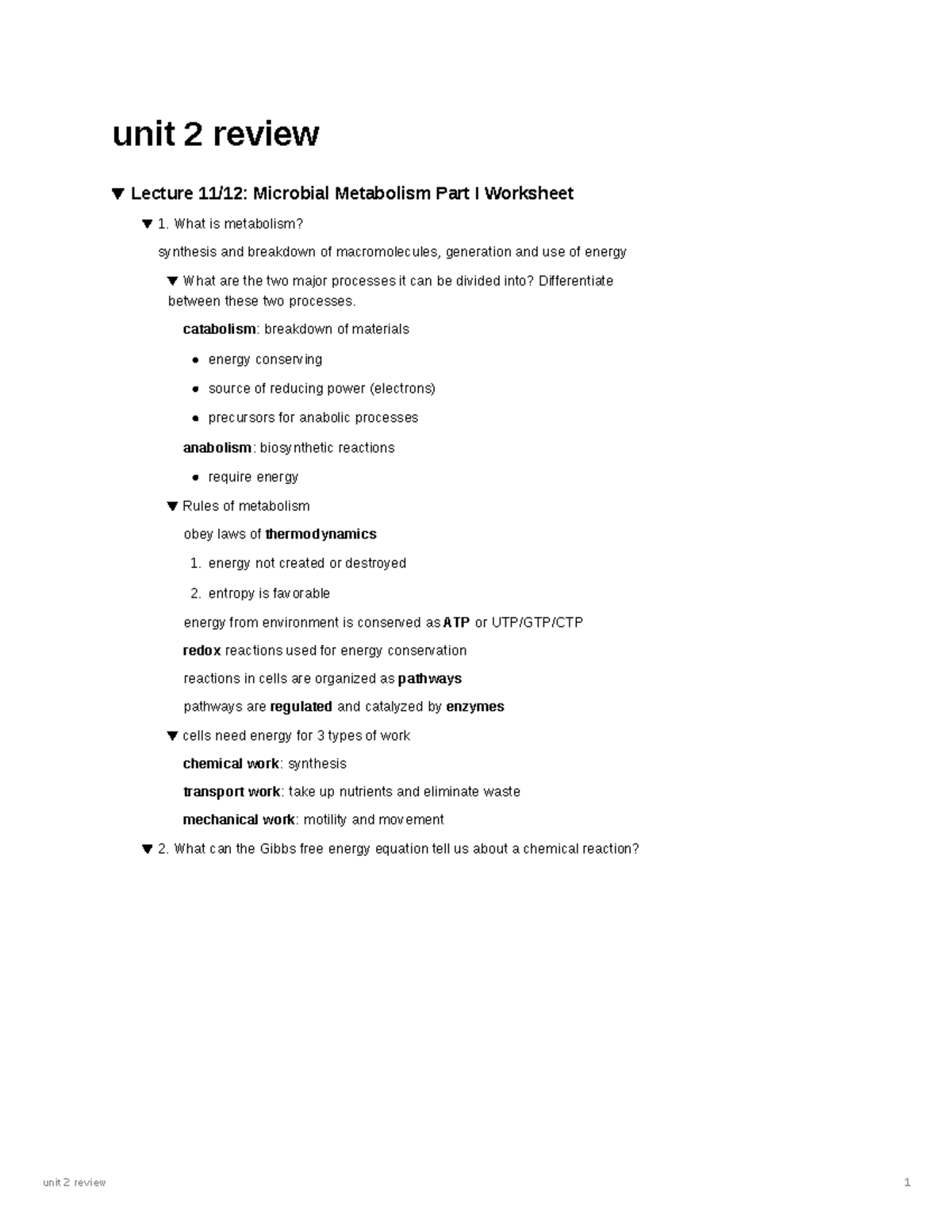 Unit 2 Exam Review: Microbial Metabolism & Genetics Concepts - Studocu