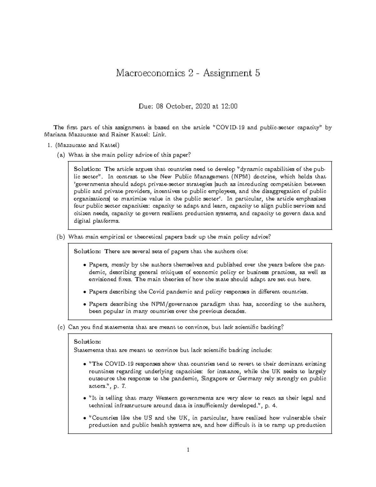 Macro 2 Fall 2020 - Assignment 5 + Solutions - Macroeconomics II ...
