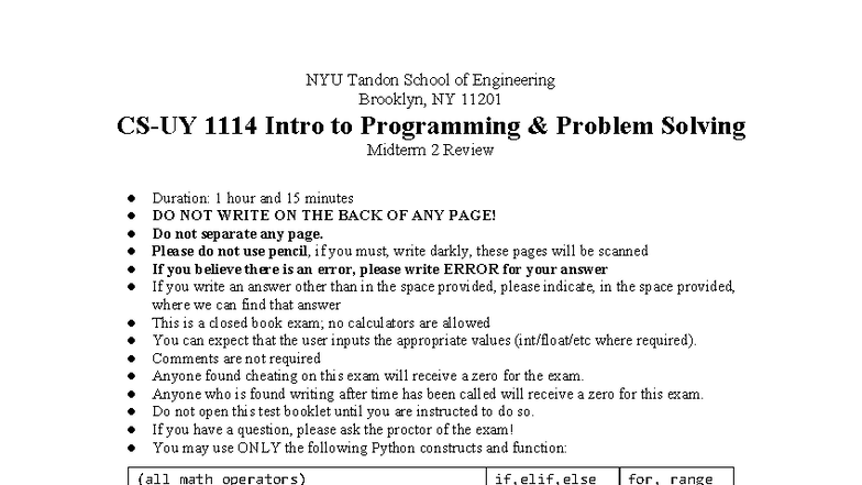 CS1114 Intro to Programming Midterm 2 Review Guide - Studocu