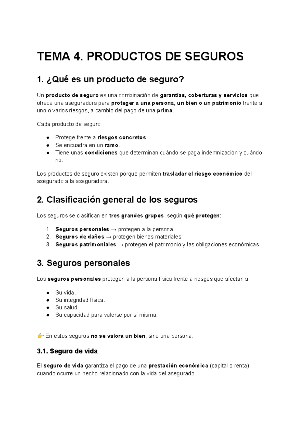TEMA 4. Productos de Seguros: Clasificación y Coberturas - Studocu