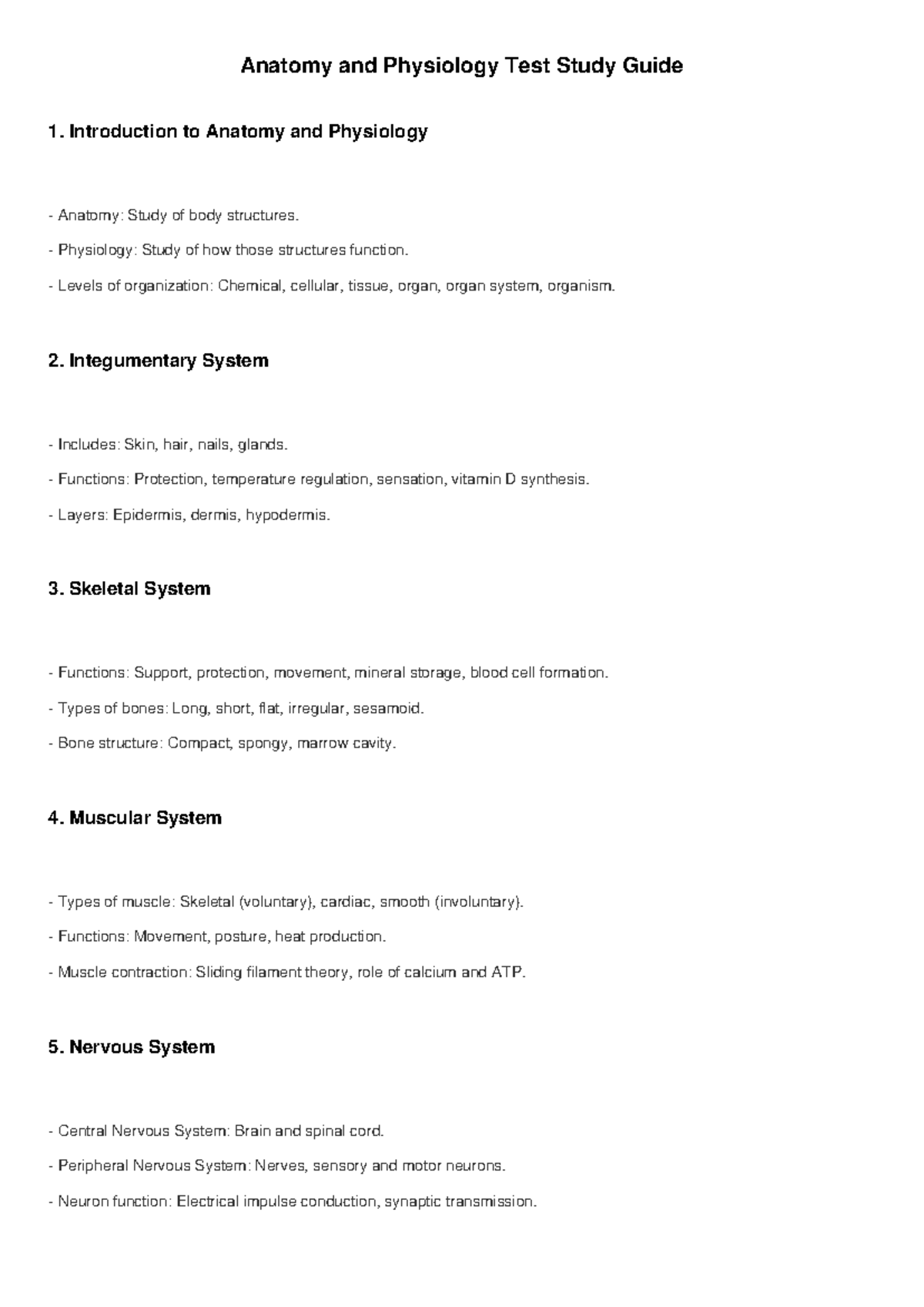 Anatomy & Physiology Test Study Guide: Key Concepts & Systems - Studocu