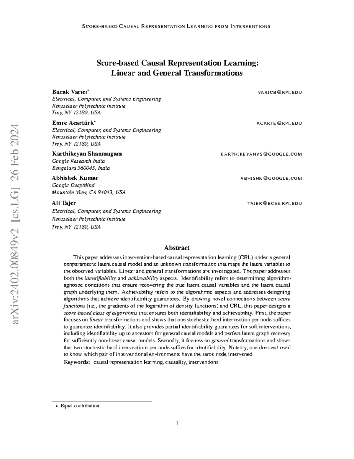 Score based Causal Representation Learning Linear and General Transformations - SCORE-BASED ...