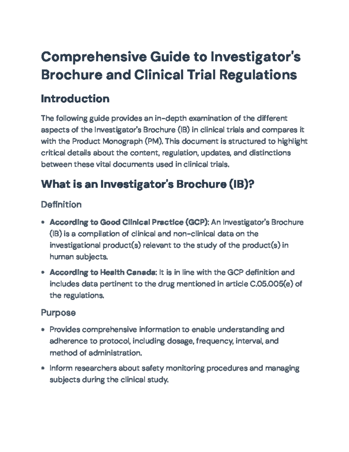 Comprehensive Guide to Investigator's Brochure and Clinical Trials Regs ...