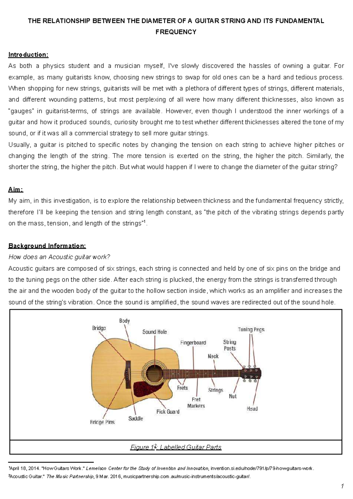 Physics IA - SL: Investigating Guitar String Diameter & Frequency - Studocu