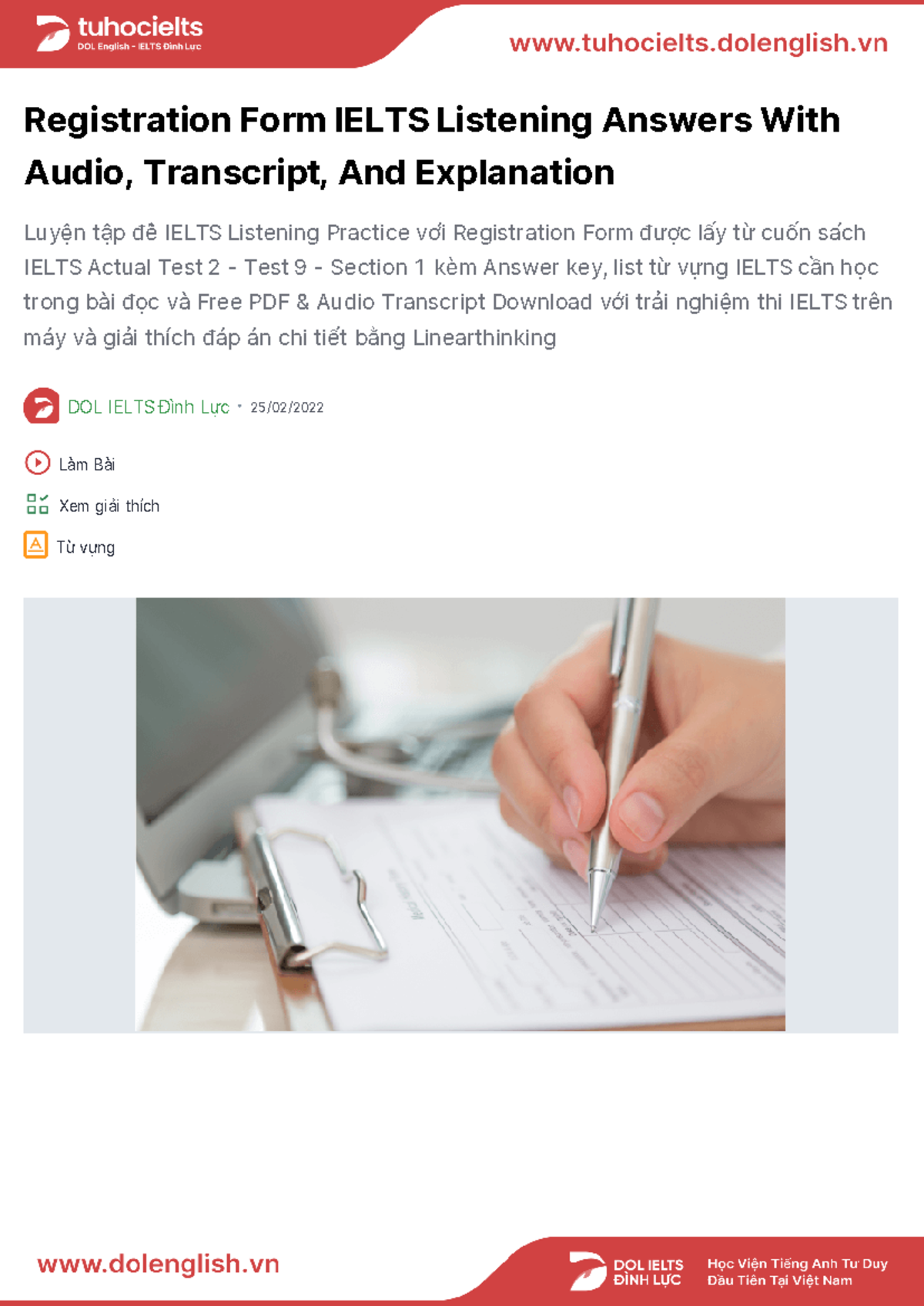 IELTS Listening Practice: Registration Form Question & Answers - Studocu