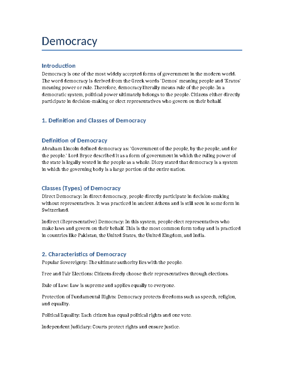 Democracy: An Introduction to Types and Characteristics (Unit3) - Studocu