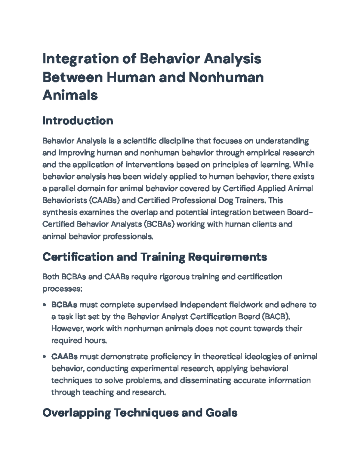 Integration of Behavior Analysis in Humans and Animals (ABA ...