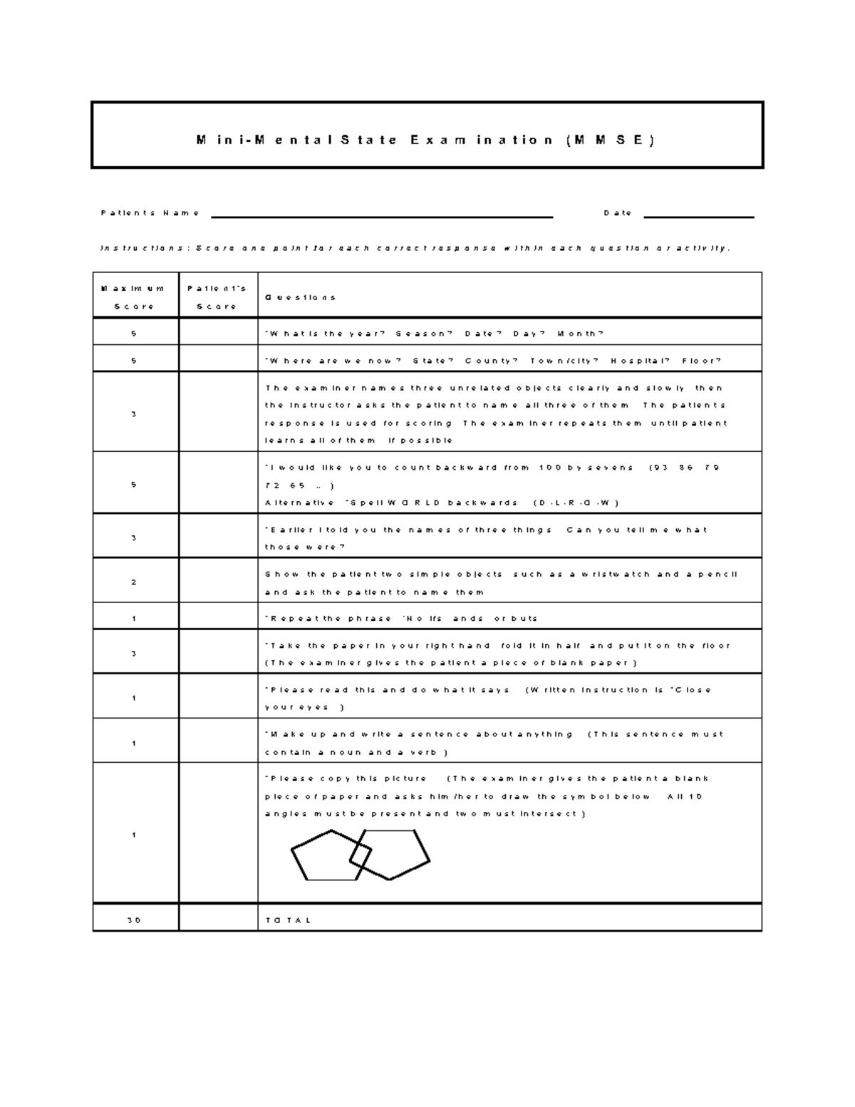MMSE Scoring Guide: Mini Mental State Examination Instructions - Studocu