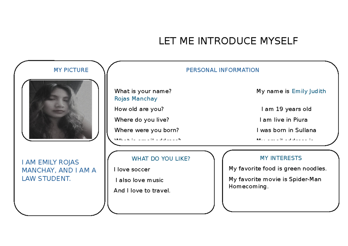 LET ME Introduce Myself - LET ME INTRODUCE MYSELF MY PICTURE I AM EMILY ...