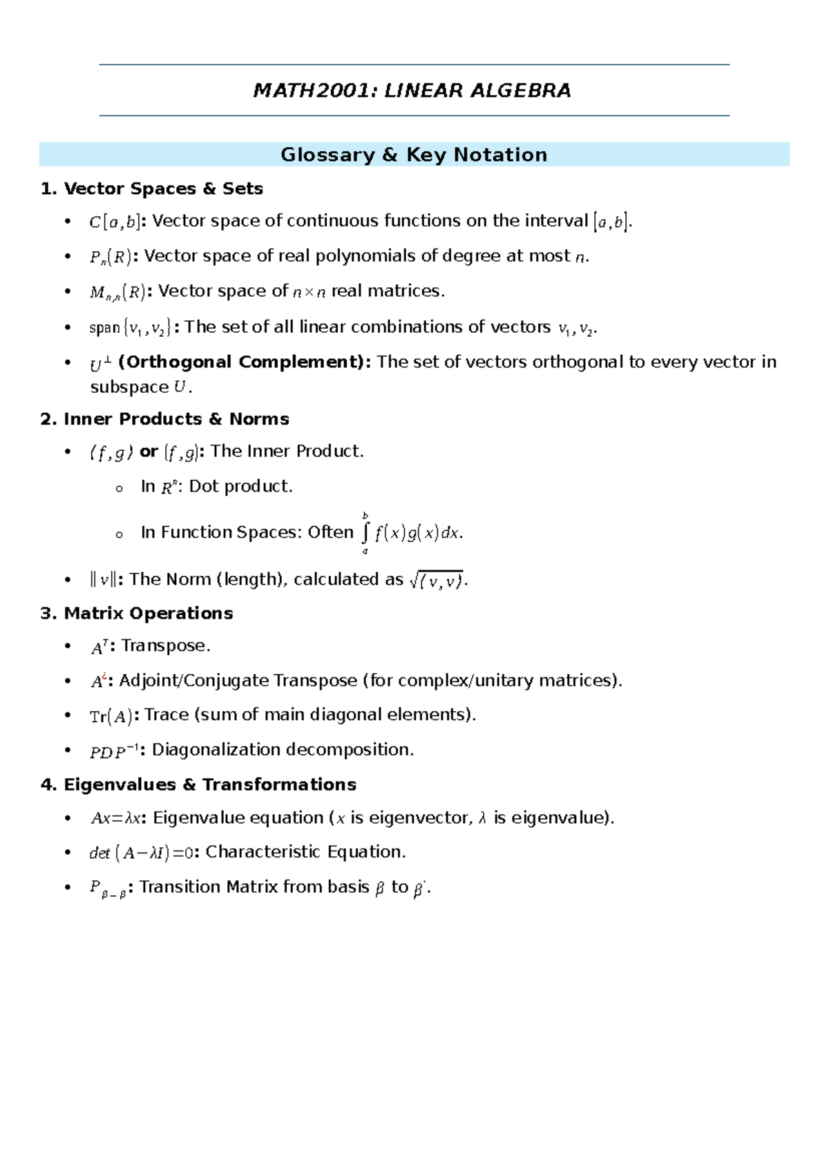 MATH2001: Linear Algebra Exam Questions and Solutions - Studocu