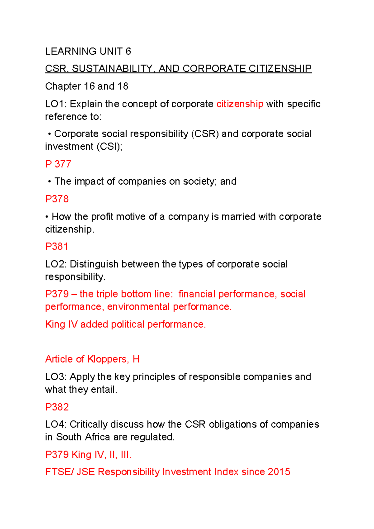 GOET7312. Learning Unit 6: CSR, Sustainability & Corporate Citizenship ...