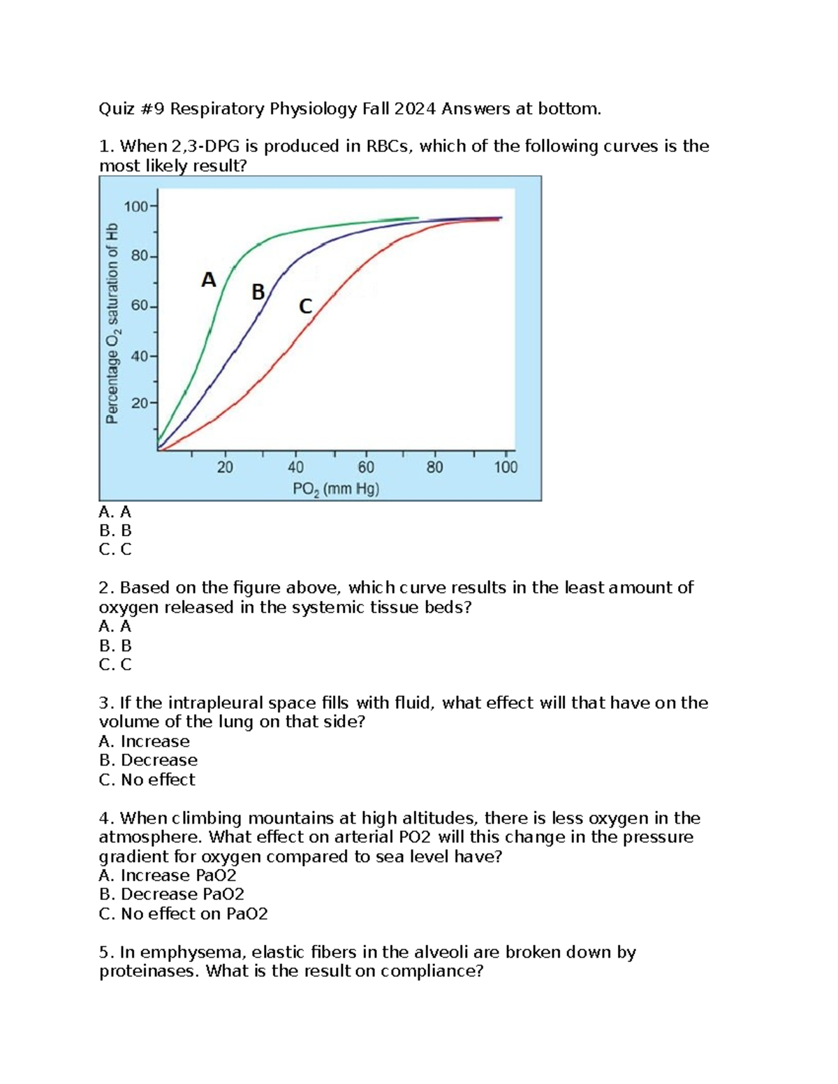 Quiz on Respiratory Physiology (Fall 2024) - Answers Included - Studocu