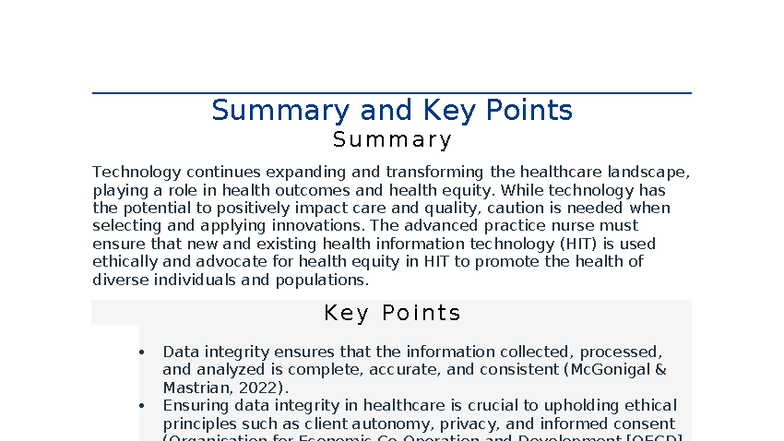 Week 8 Summary: Key Points on Health IT & Equity - Studocu