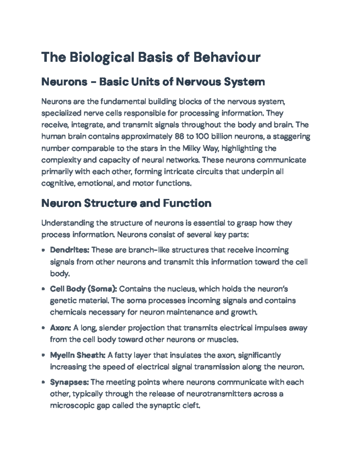 Biological Basis of Behavior: Neurons, Synapses & Neurotransmitters ...