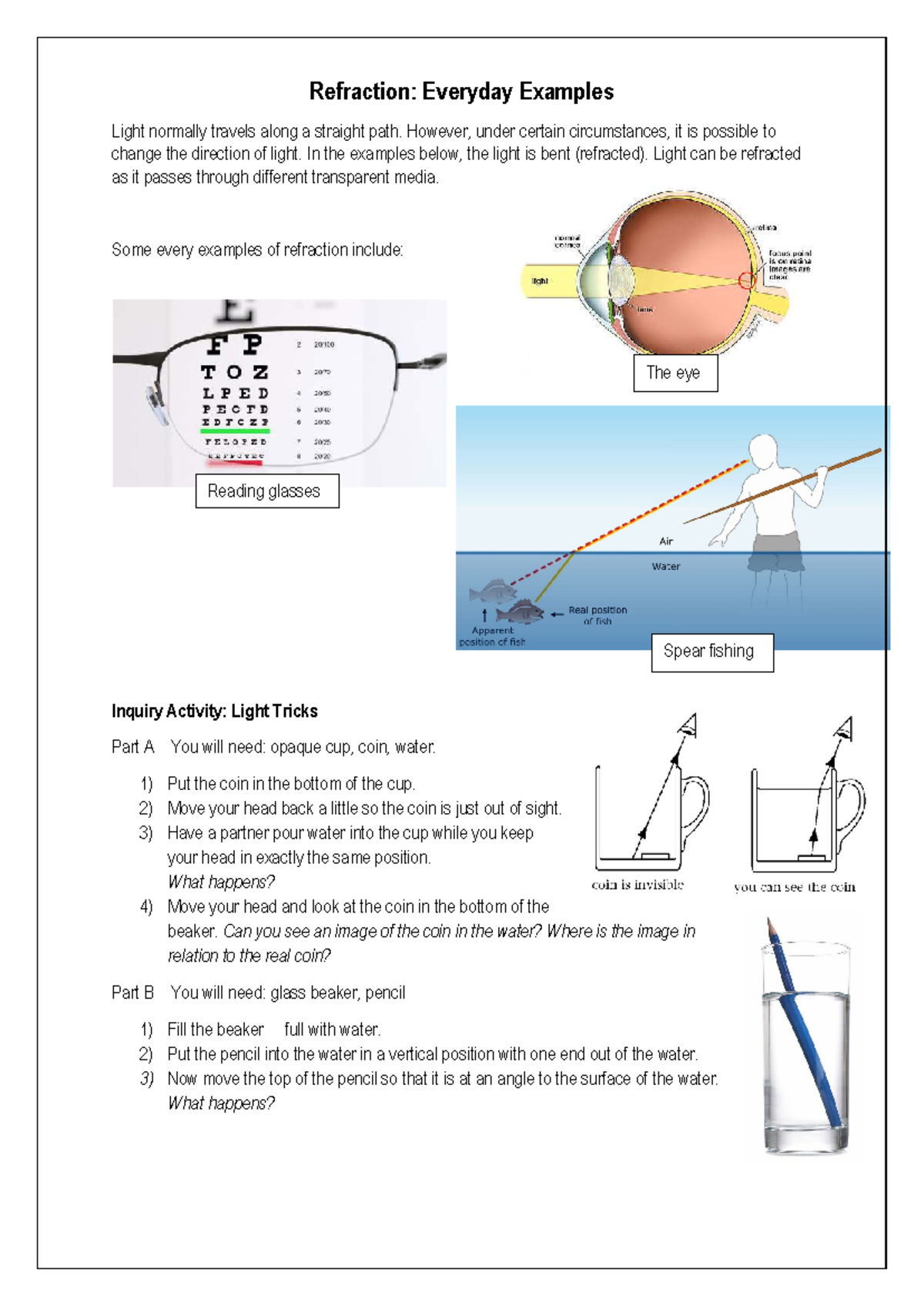 14. Refraction: Everyday Examples and Light Tricks Activities - Studocu