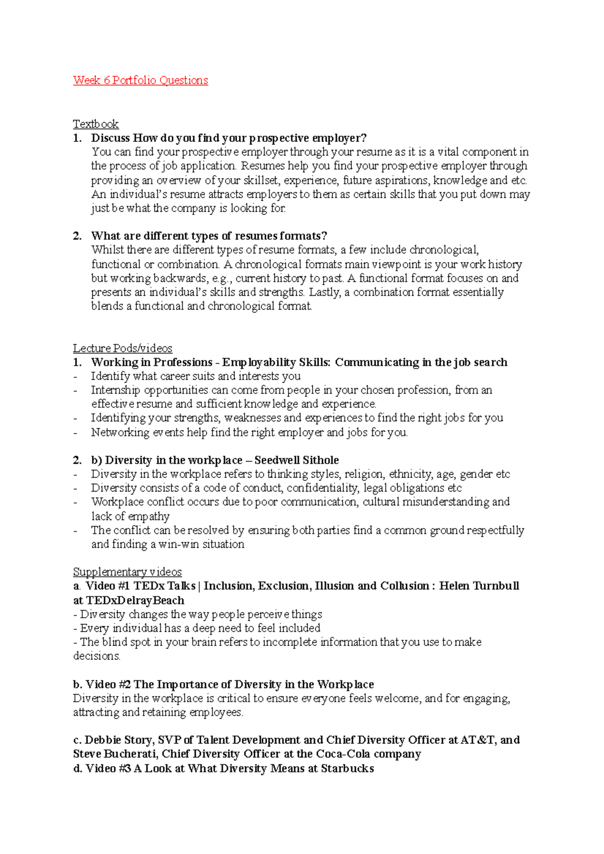 Week 6 Portfolio: Exploring Employability & Workplace Diversity - Studocu