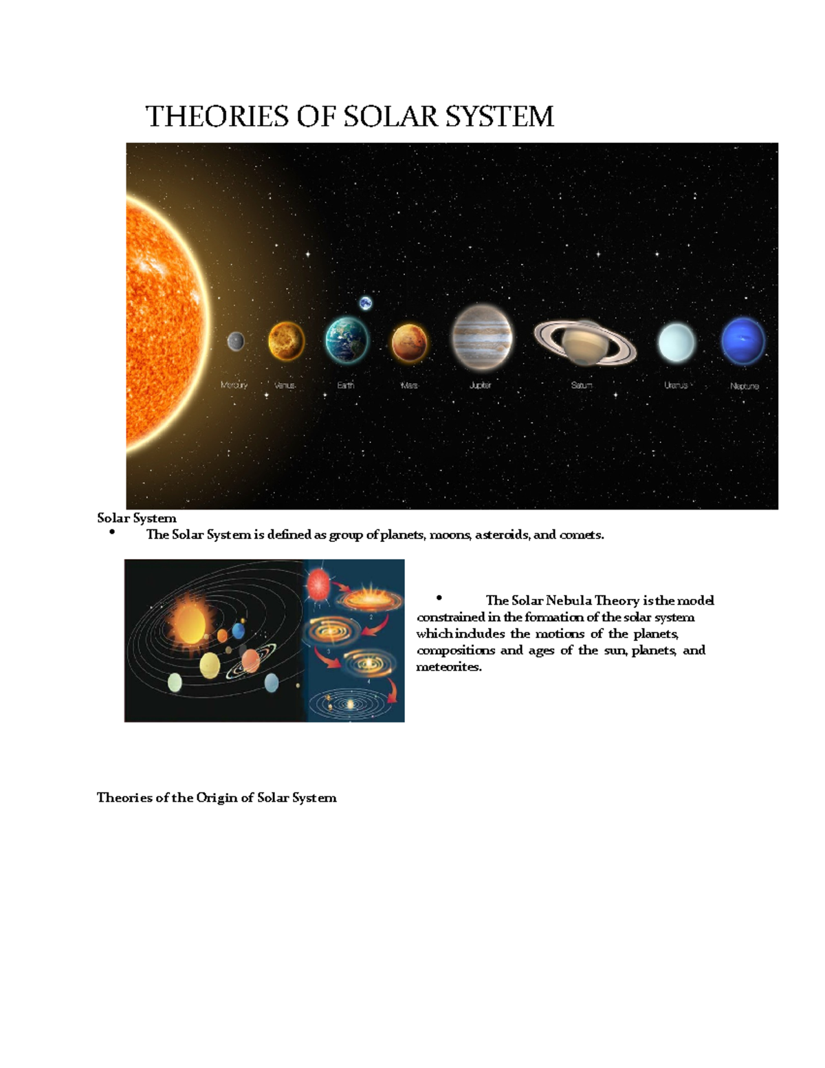 3+Theories+of+Solar+System - THEORIES OF SOLAR SYSTEM Solar System The ...