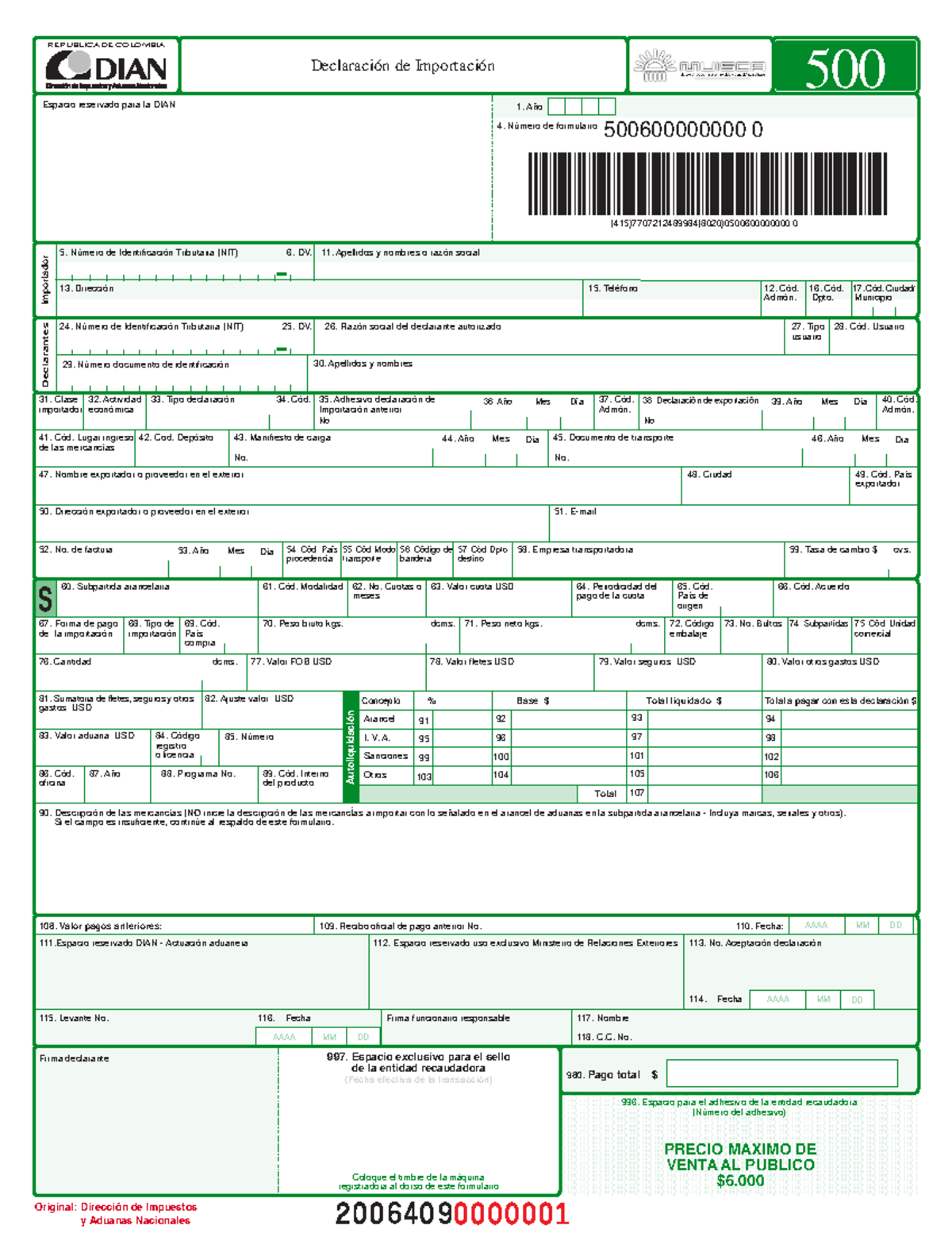 Formato 500 - Declaración de Importación y Procedimientos Aduaneros ...