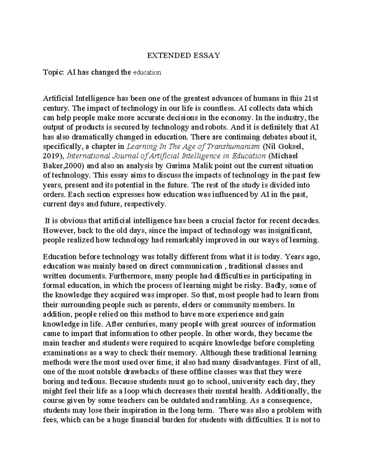 Extended Essay - AI's Impact on Education in the 21st Century - Studocu
