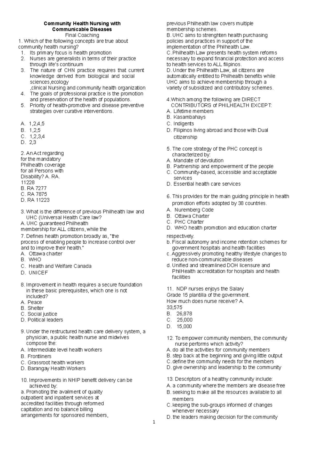 CHN 101 Final Exam - Comprehensive Nursing Study Notes on Communicable ...