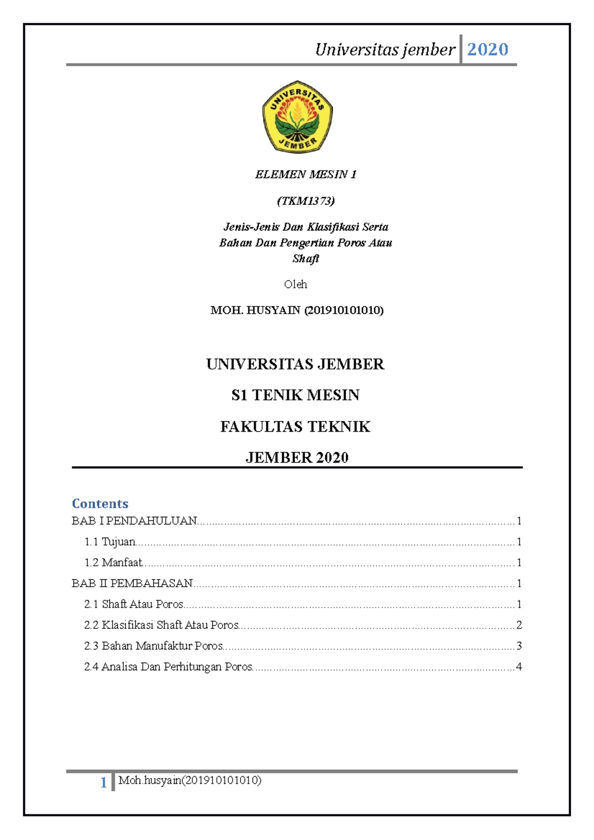 Jenis dan Klasifikasi Shaft (Poros) - Elemen Mesin 1 (TKM1373) - Studocu